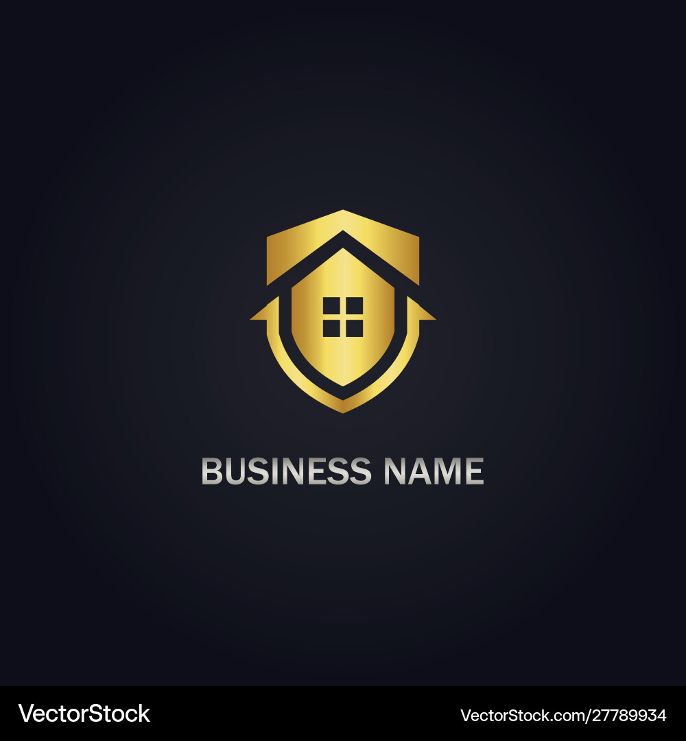 Shield save house gold logo Royalty Free Vector Image