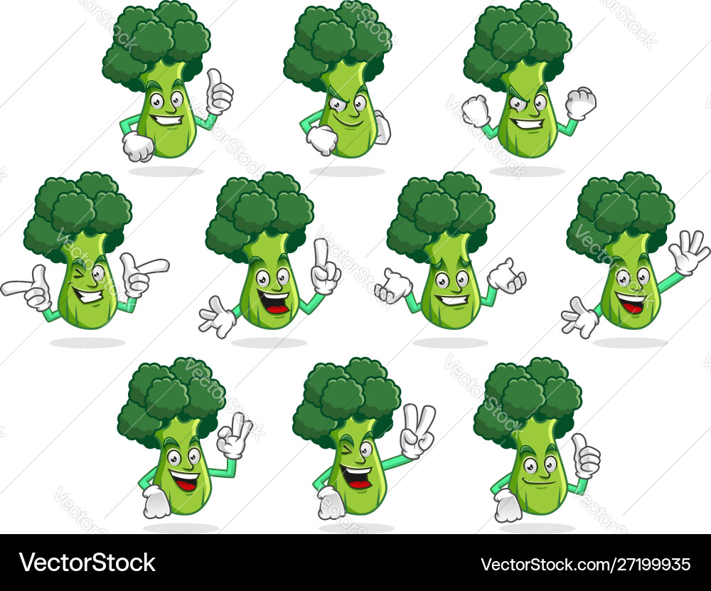 Broccoli mascot pack character set Royalty Free Vector Image