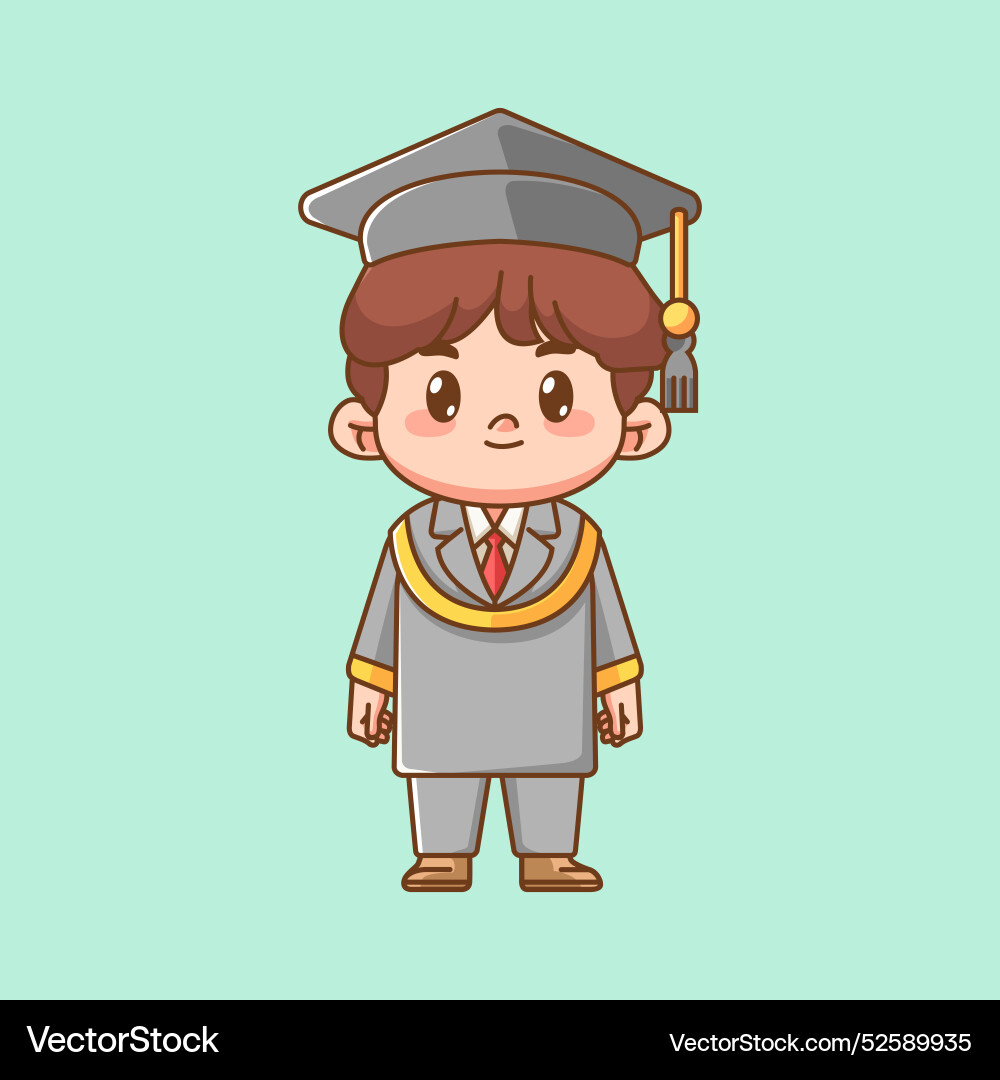 Cute boy graduation stand kawaii chibi character Vector Image