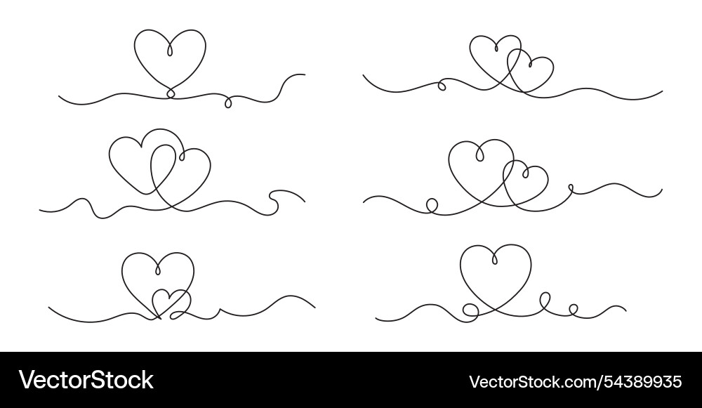 Heart continuous line hearts one falling Vector Image