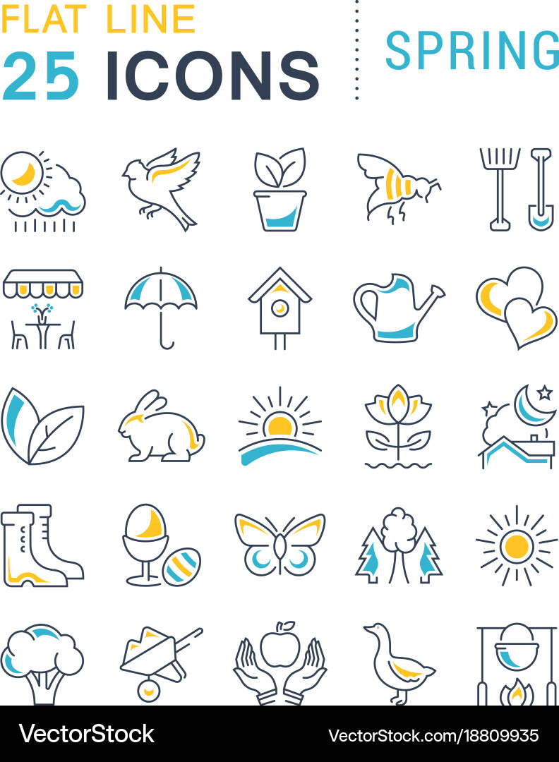 Set flat line icons spring Royalty Free Vector Image