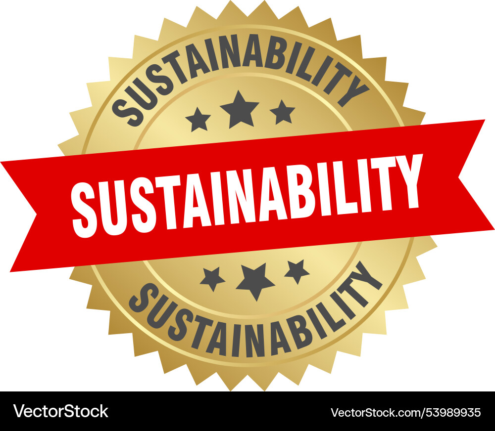 Sustainability round red and gold Royalty Free Vector Image