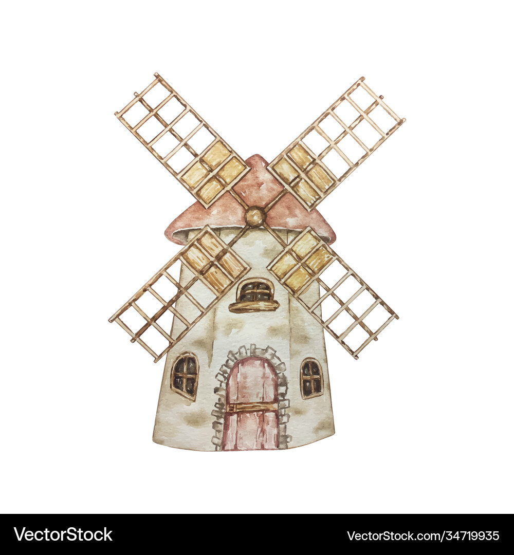 Watercolor a windmill Royalty Free Vector Image
