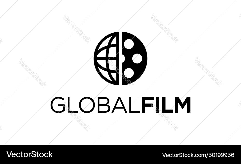 Black white globe film logo Royalty Free Vector Image
