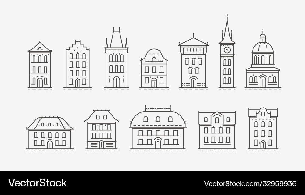 Buildings icon set symbol architecture city Vector Image