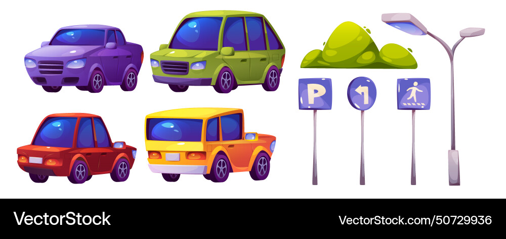 Car parking elements set on white background Vector Image
