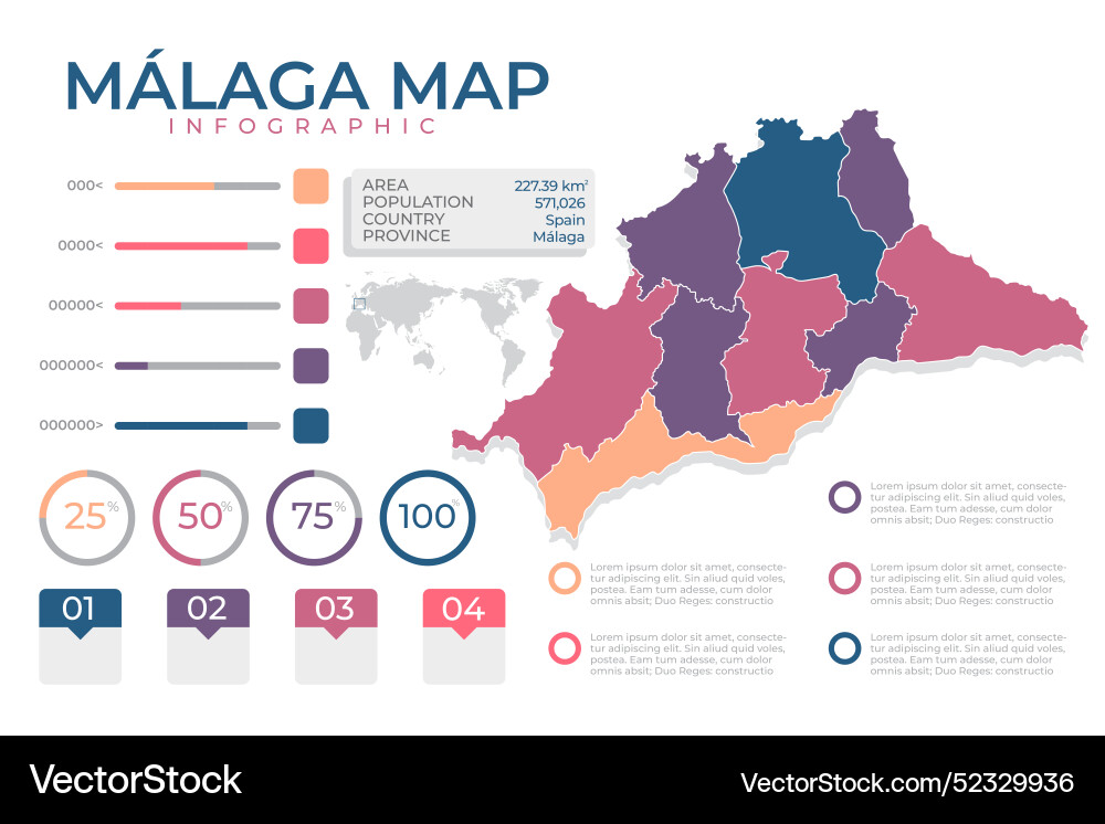 Flat mlaga map template Royalty Free Vector Image
