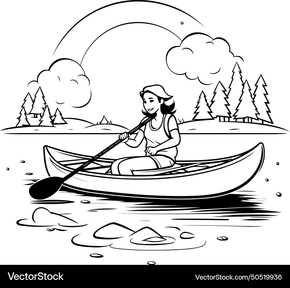 Kayak on the lake black and white Royalty Free Vector Image
