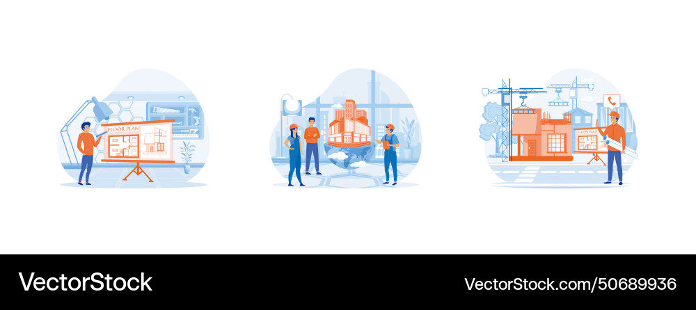 Man architect drawing house project floor plan Vector Image