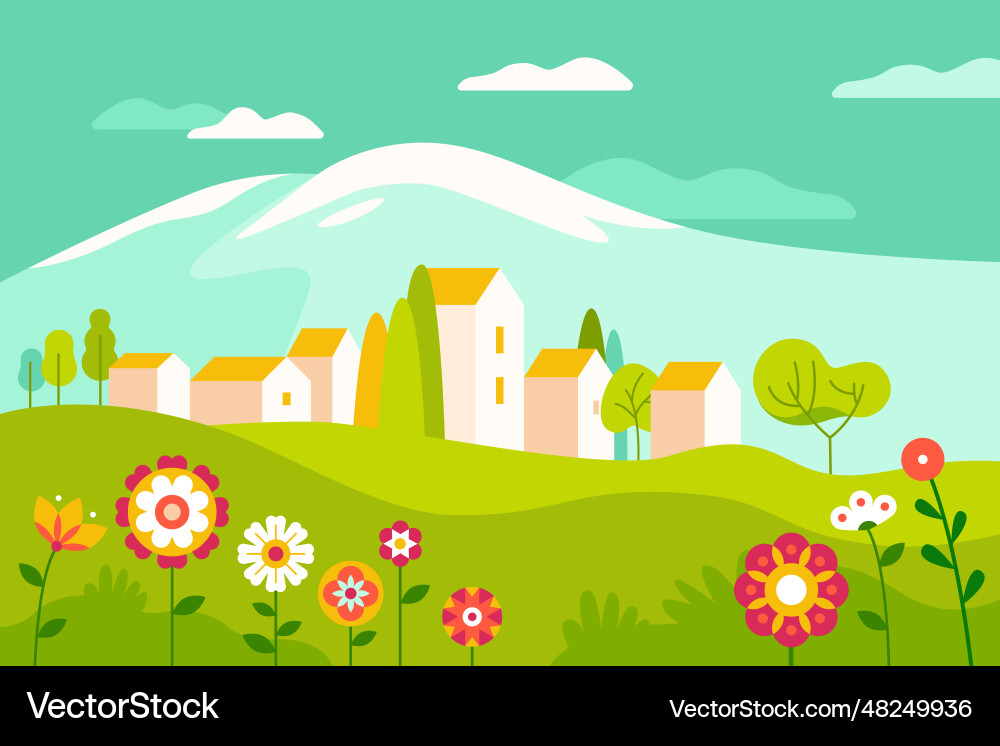 Minimalist Village Landscape Royalty Free Vector Image