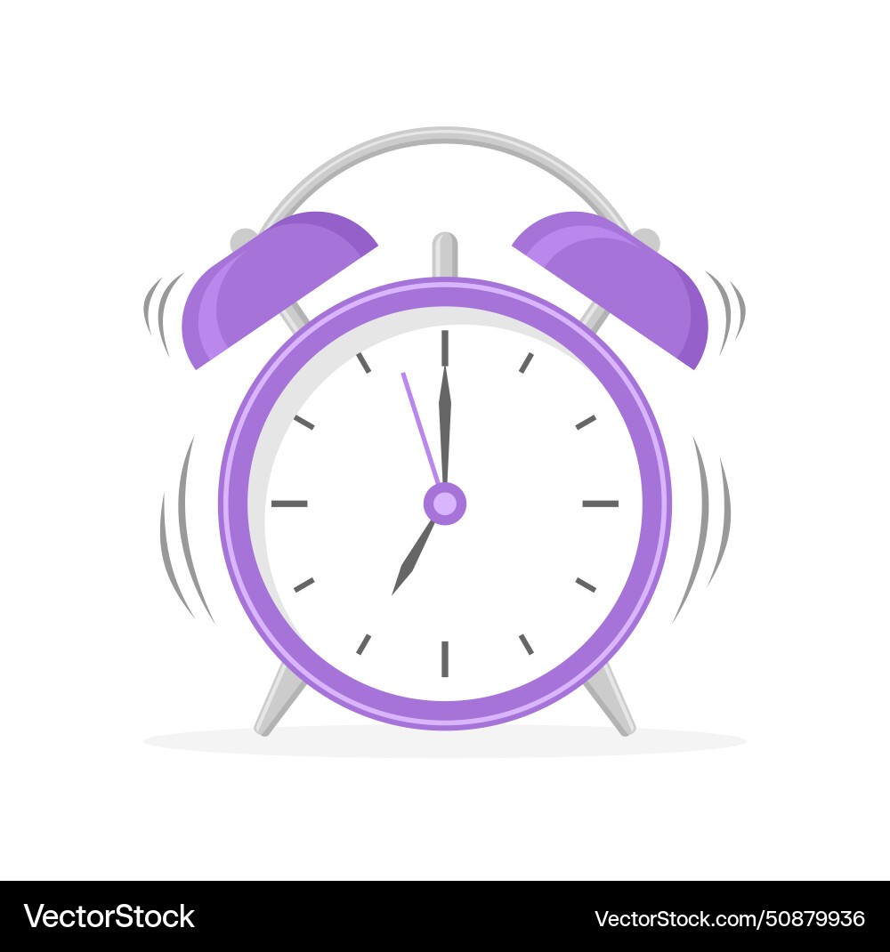 Purple alarm clock ringing isolated on white Vector Image