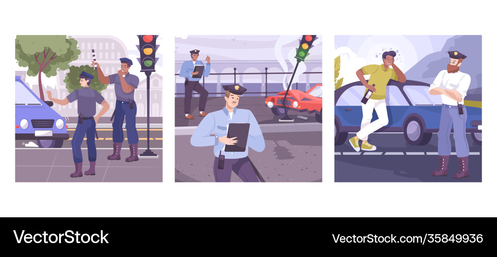 Traffic police square isolated set Royalty Free Vector Image