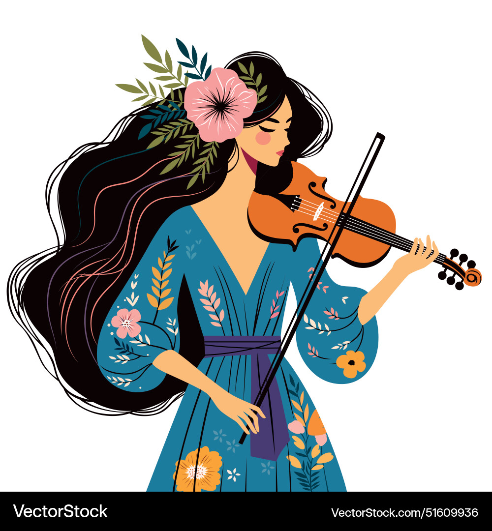 Woman playing violin on white Royalty Free Vector Image