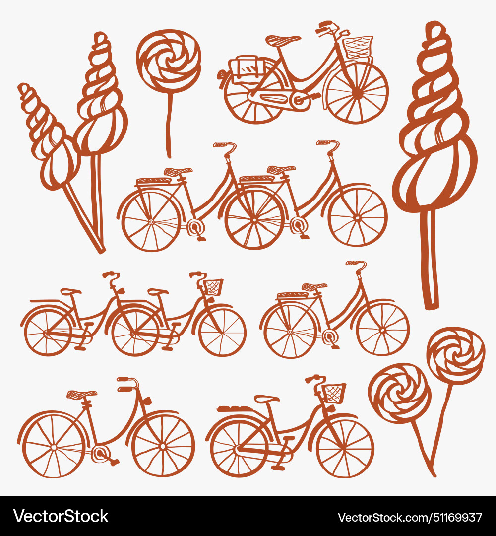Candy and bicycle collection Royalty Free Vector Image