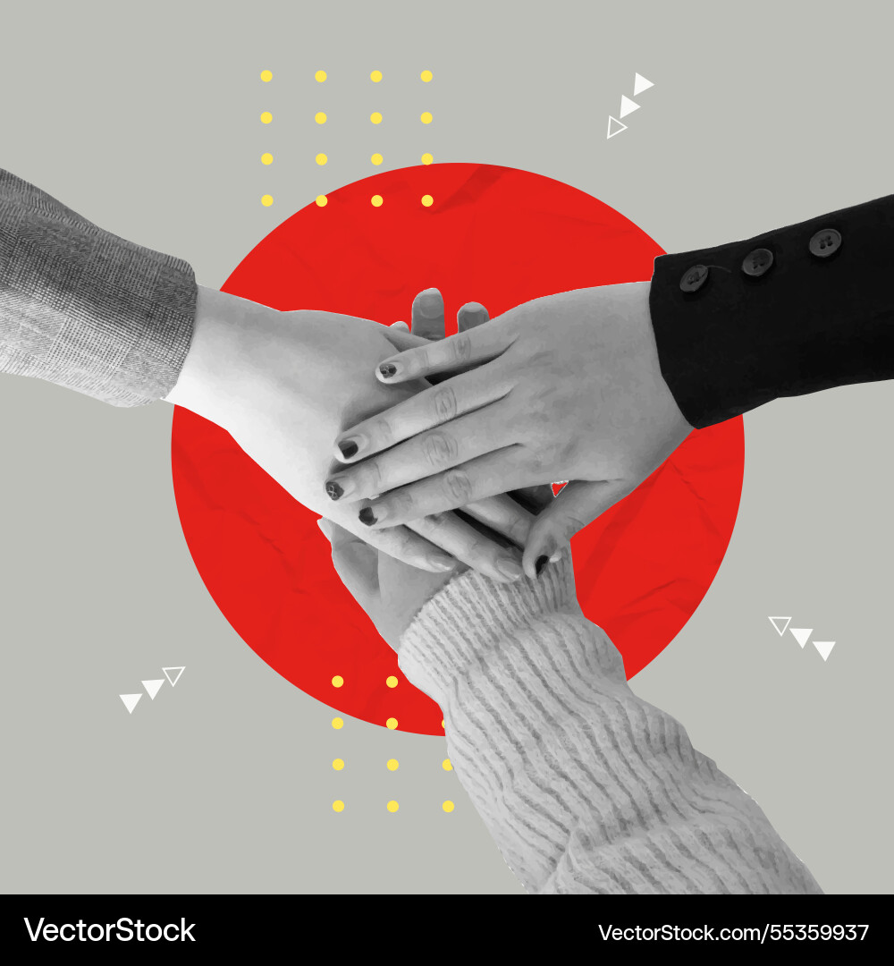 Diverse hands stacking on top of each other Vector Image