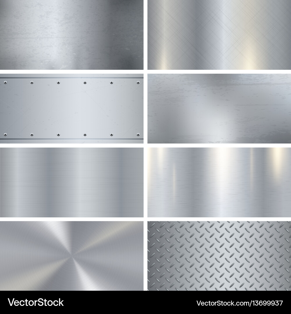 Metal texture realistic 3d samples collection Vector Image
