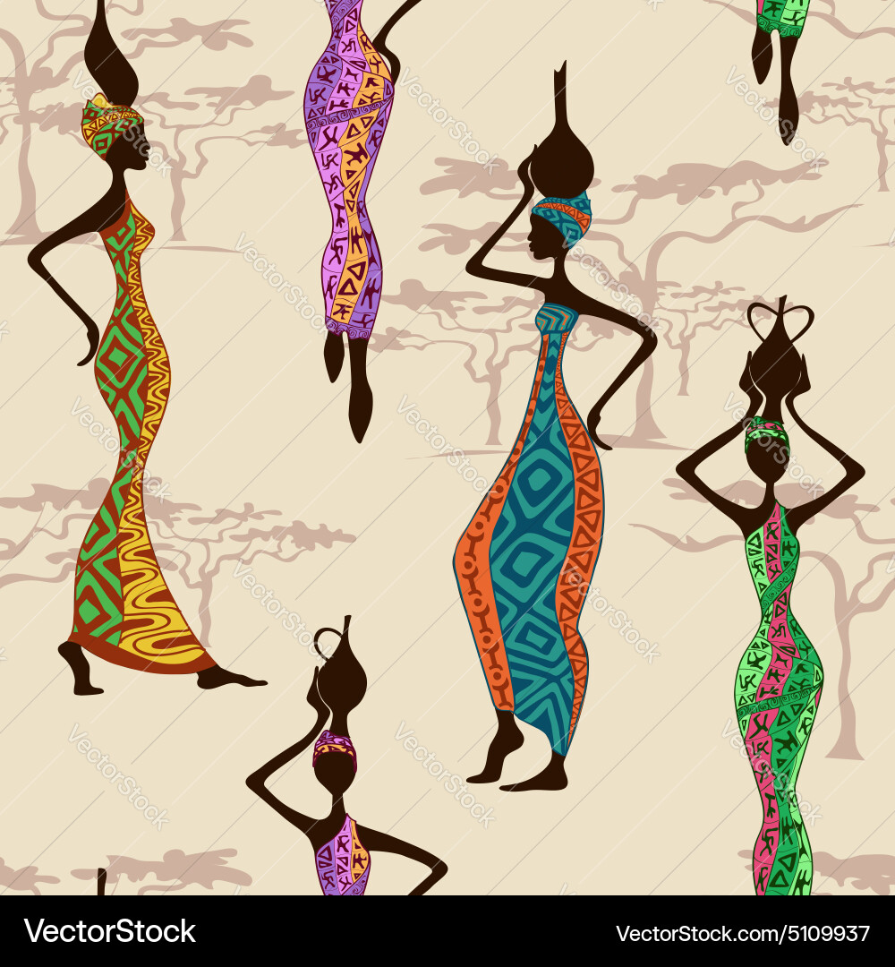 Seamless pattern of african women Royalty Free Vector Image