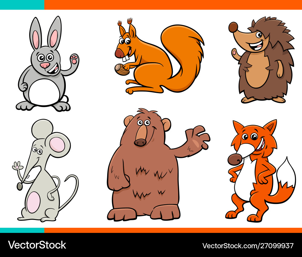 Set cartoon wild animal characters Royalty Free Vector Image
