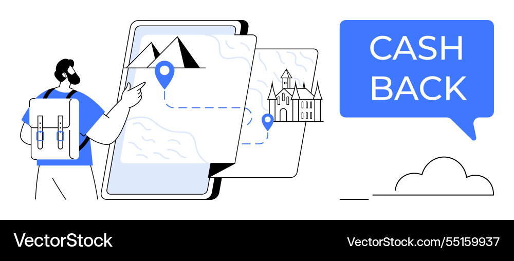 Traveler with backpack navigating destination via Vector Image