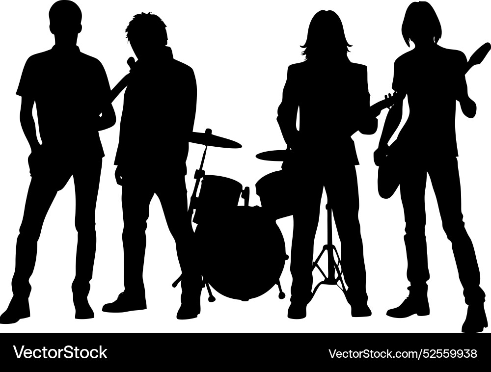 Band silhouette full lineup 2 Royalty Free Vector Image