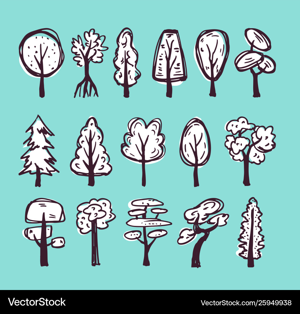 Doodle trees set Royalty Free Vector Image - VectorStock