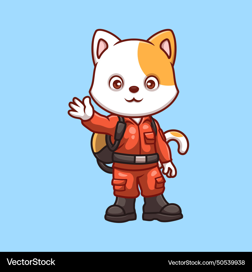 Firefighter white cat cute cartoon Royalty Free Vector Image
