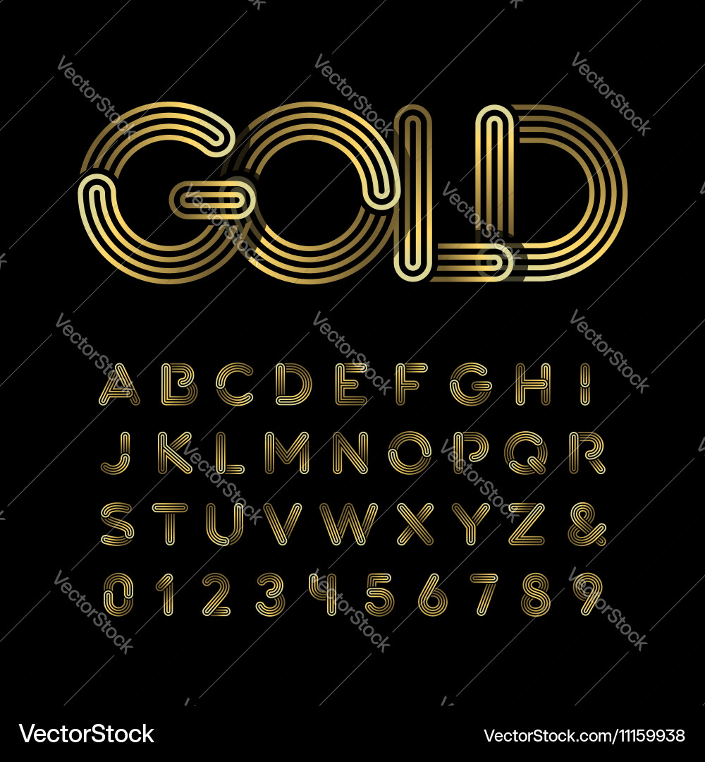 Golden font alphabet with gold effect letters Vector Image