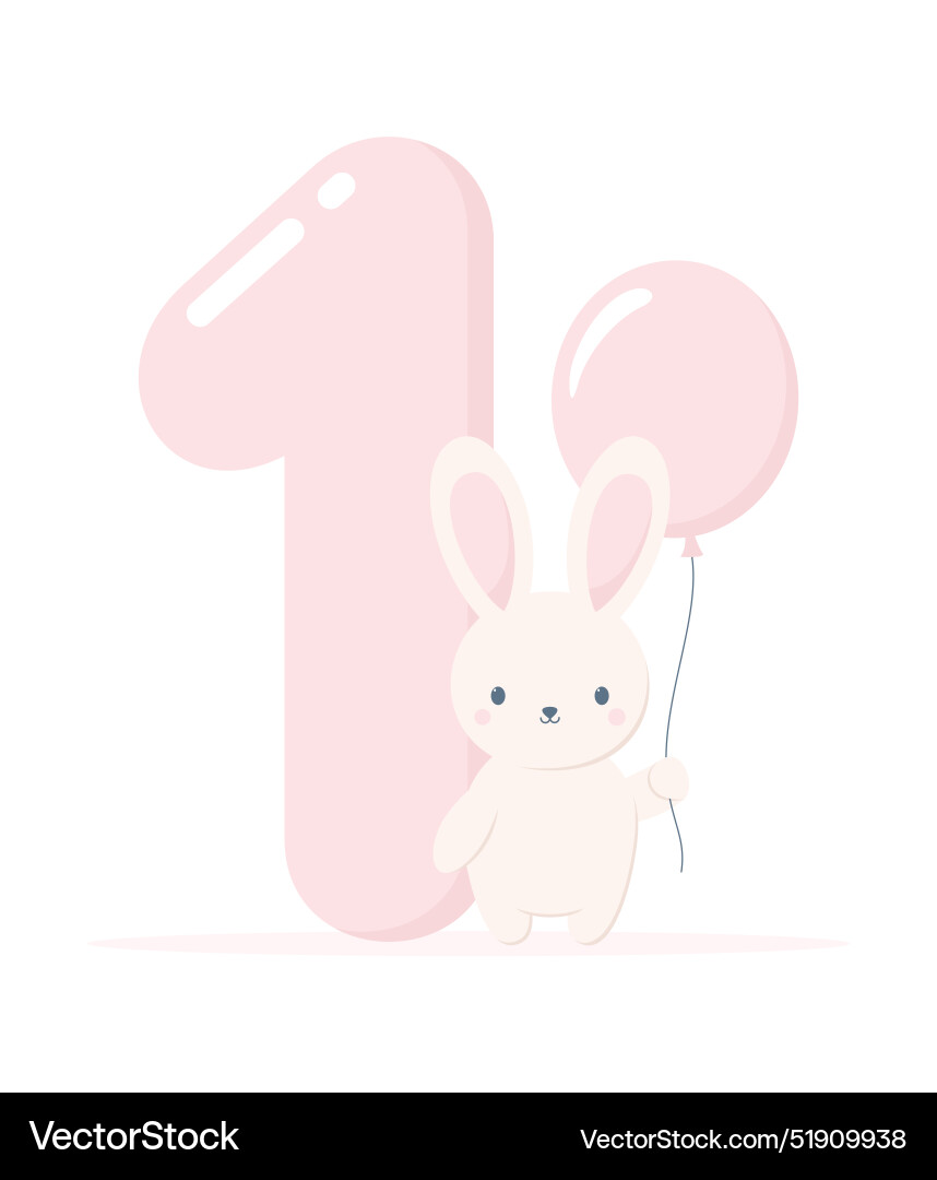 Rabbit with a pink balloon number one Royalty Free Vector