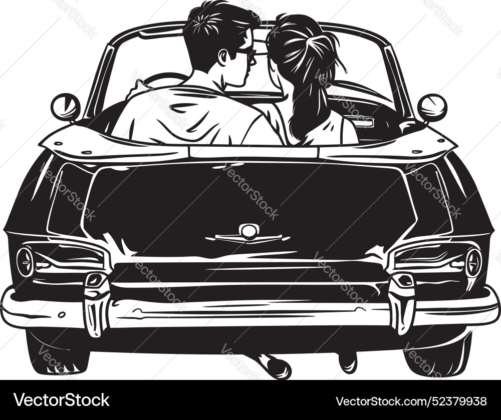 Sunset cruise iconic emblem of couples back view Vector Image