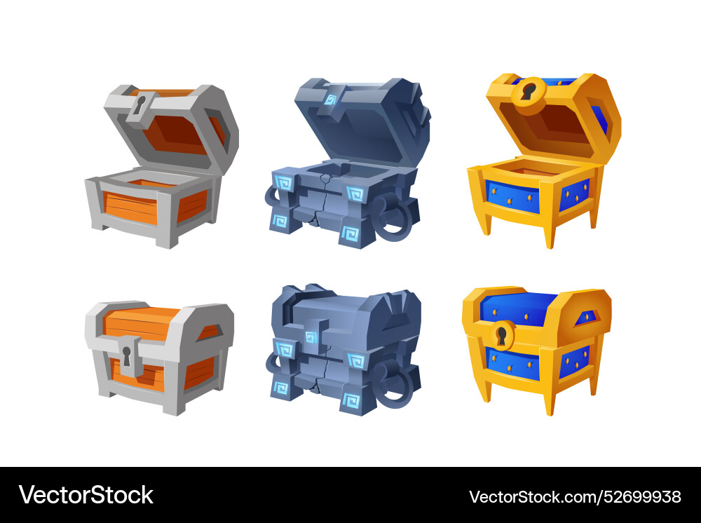 Various chests for game design set Royalty Free Vector Image