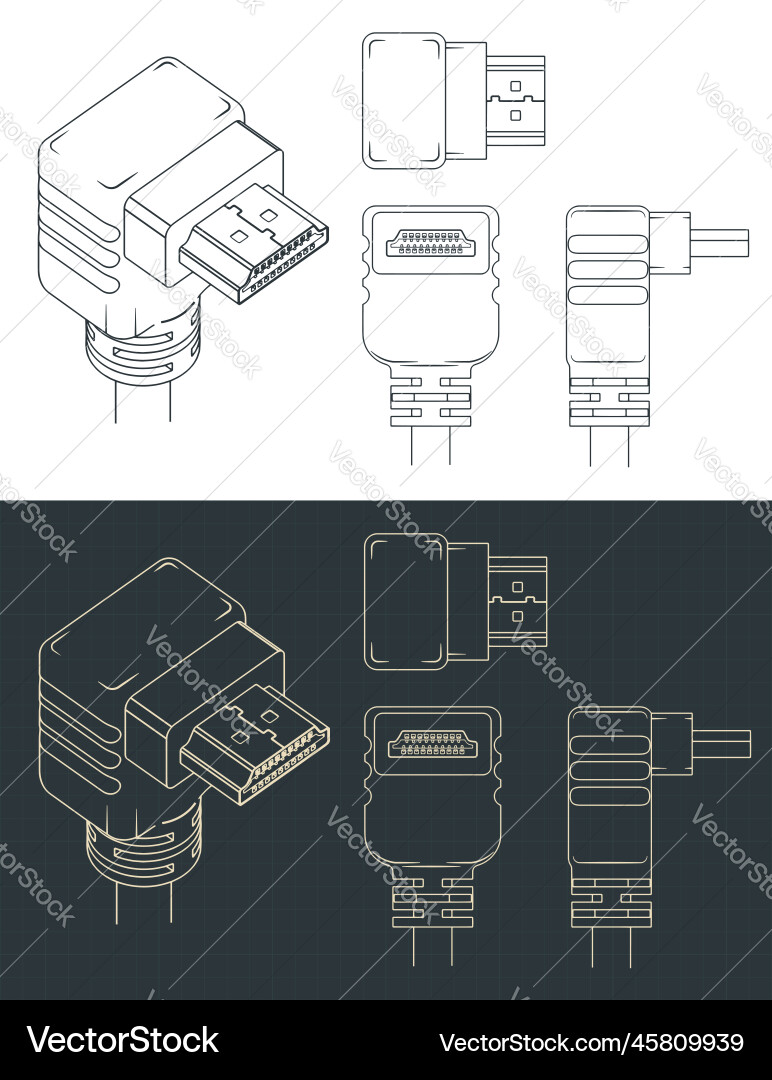 Hdmi Male Angular Plug Blueprints Royalty Free Vector Image 