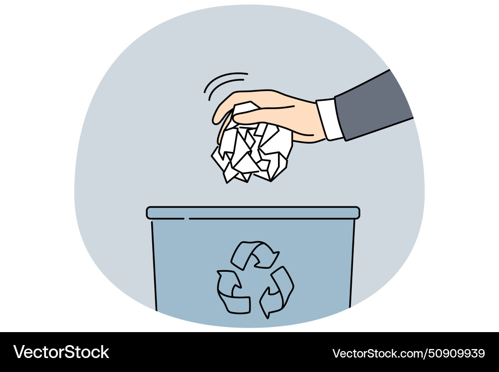 Man throw paper in trash bin Royalty Free Vector Image
