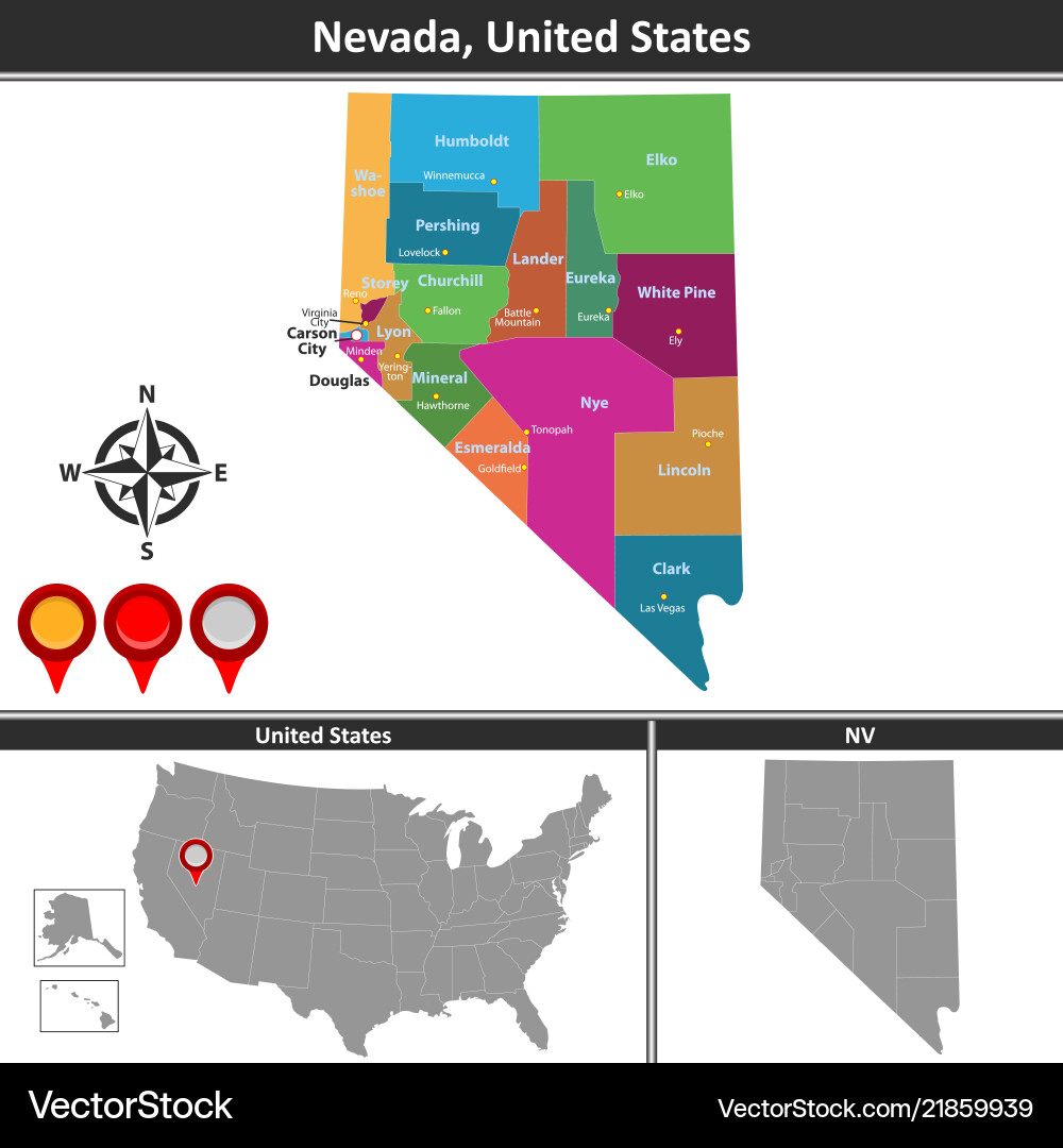 Map of nevada us Royalty Free Vector Image - VectorStock