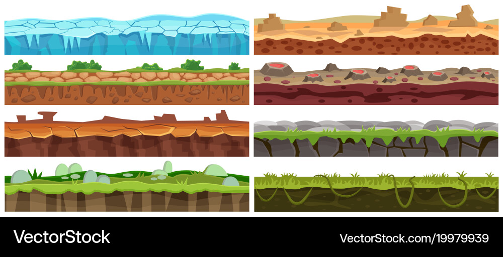 Seamless cartoon landscape design set Royalty Free Vector