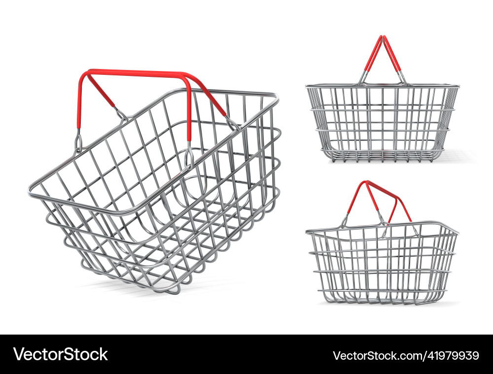 Set metal baskets for food Royalty Free Vector Image