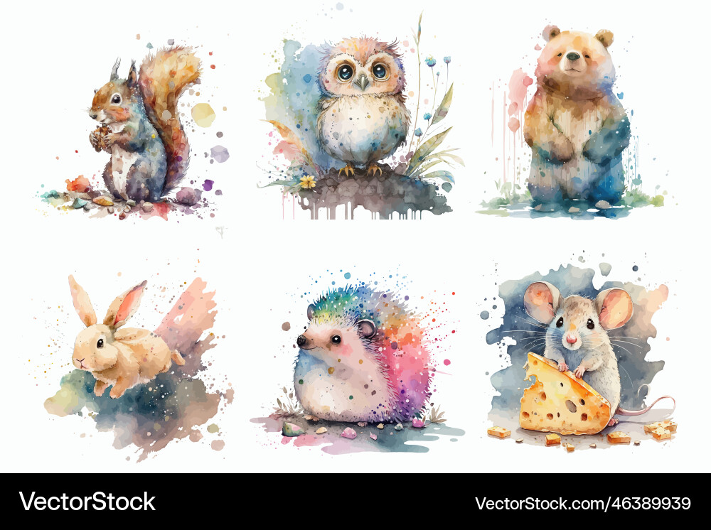 Squirrel owl bear hare hedgehog mouse Royalty Free Vector