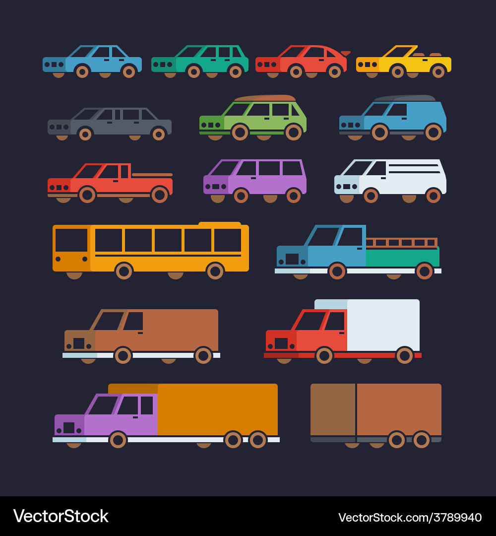 Car types flat icons Royalty Free Vector Image