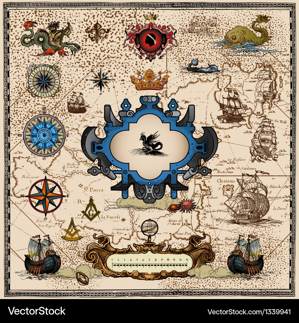 Antique map elements Royalty Free Vector Image