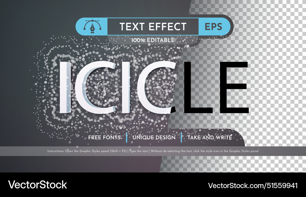 Icicle - editable text effect font style Vector Image