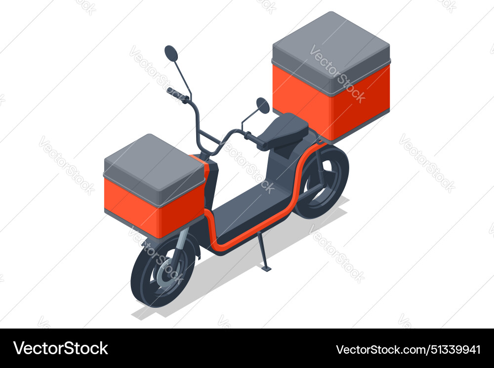 Isometric red delivery motorcycle food Royalty Free Vector