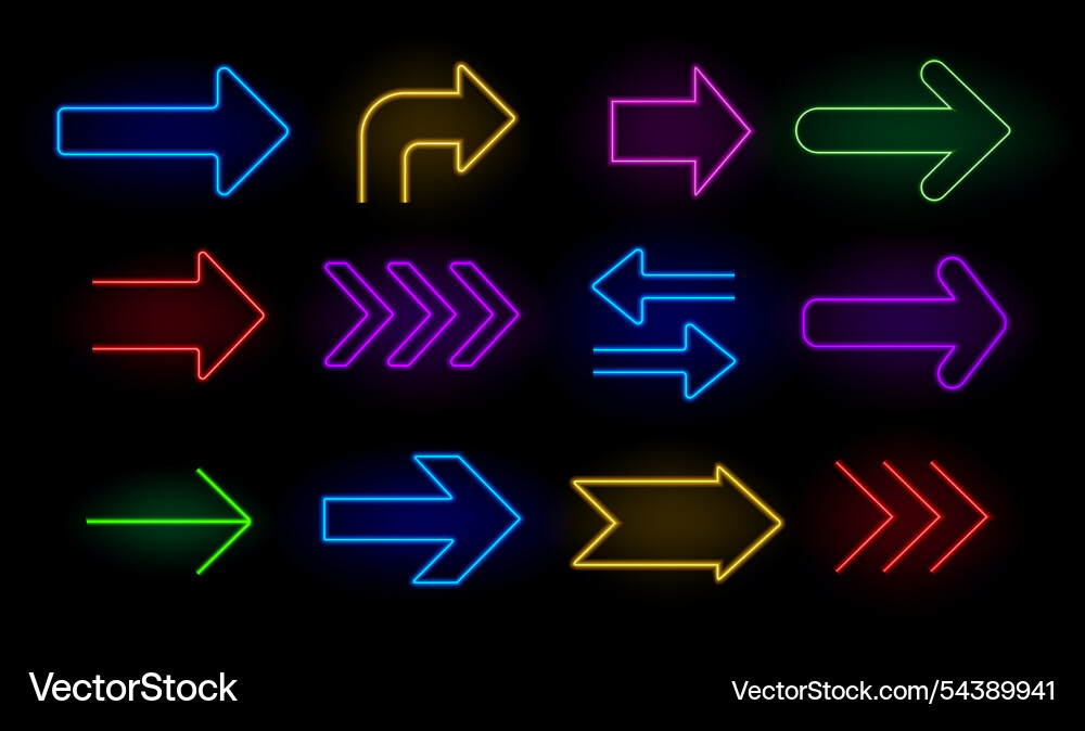 Neon arrows realistic glowing pointers bright Vector Image