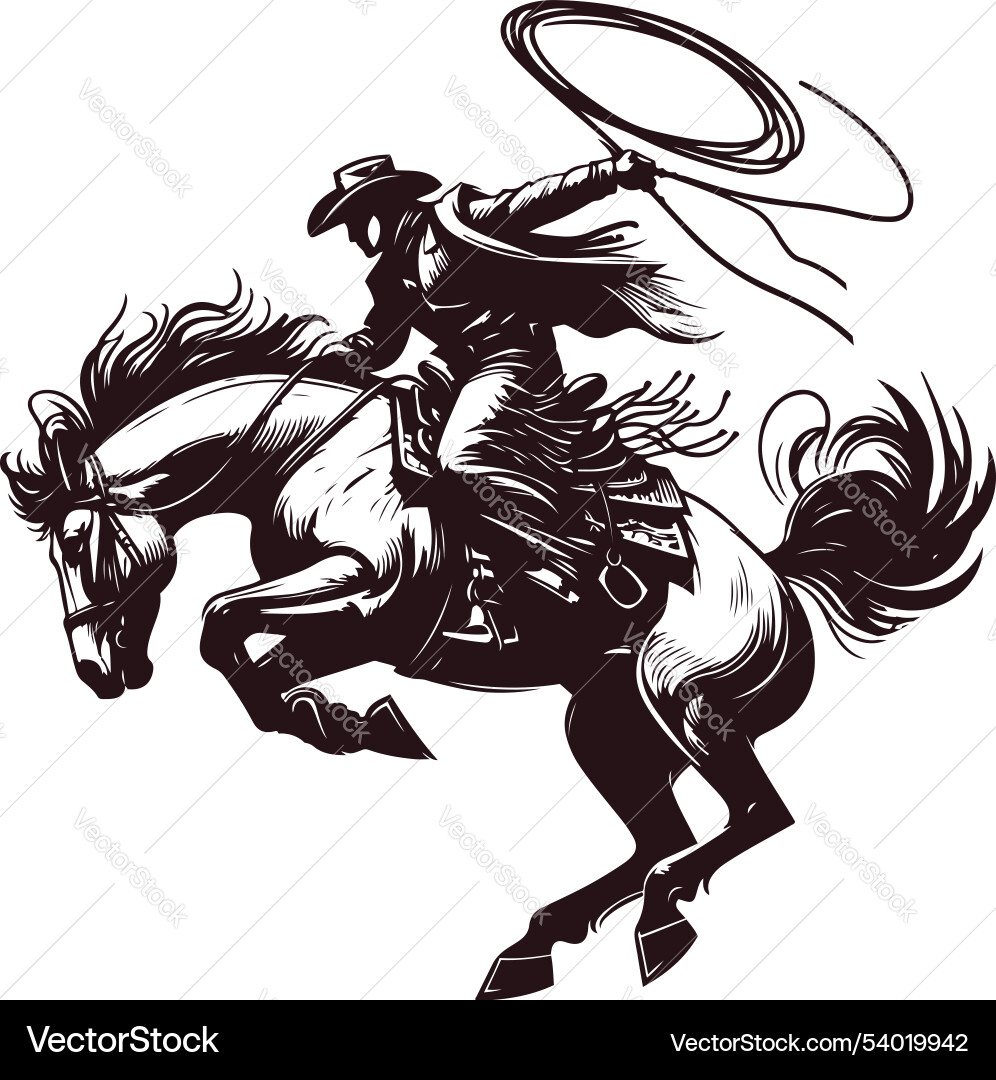 Bucking horse with western cowboy Royalty Free Vector Image