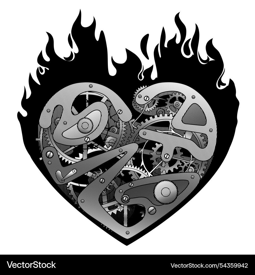 Burning metal clockwork heart Royalty Free Vector Image