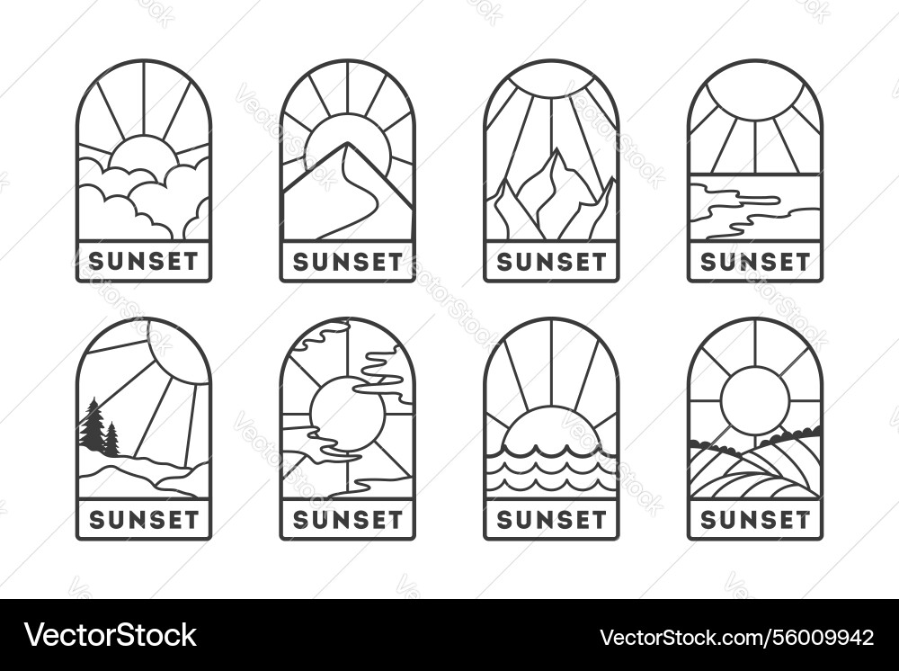 Minimalist black and white sunset badges Vector Image