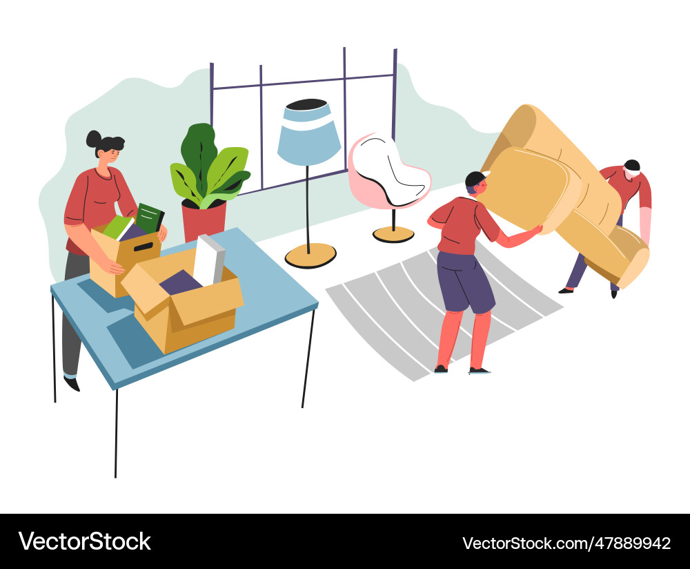 Moving in and unpacking carton boxes new flat Vector Image