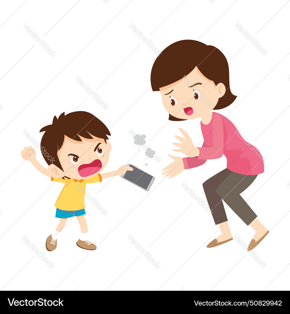 Parent angry to kid addicted phone Royalty Free Vector Image