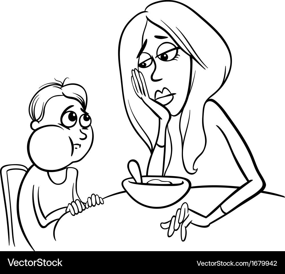 Poor eater black and white cartoon Royalty Free Vector Image