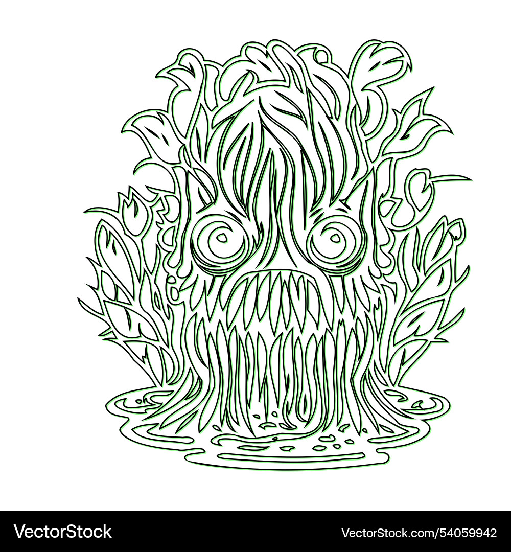 Swamp monster outline sketch green Royalty Free Vector Image