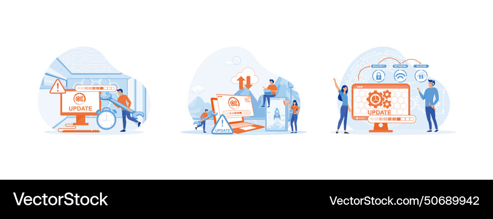 Tiny programmers upgrading operating system Vector Image Tiny programmers upgrading operating system Vector Image