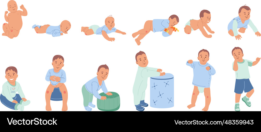 Baby development stages flat icons Royalty Free Vector Image